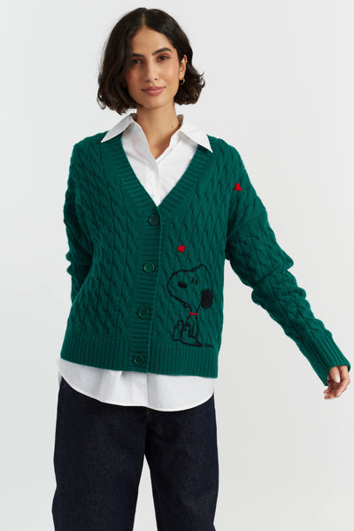 Emerald Wool-Cashmere Snoopy Cable Cardigan - Chinti & Parker UK