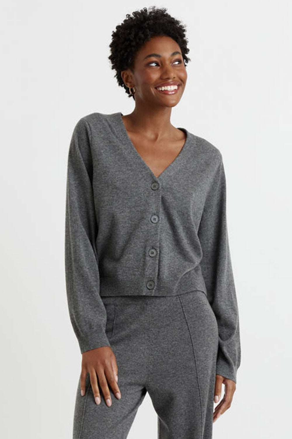 Grey Wool-Cashmere Cropped Cardigan - Chinti & Parker UK