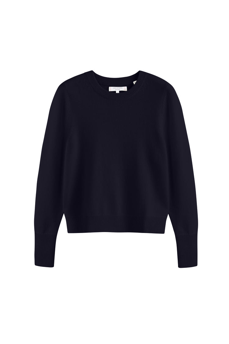 Navy Pure Cashmere Cropped Sweater - Chinti & Parker UK