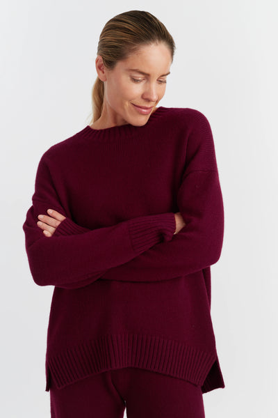 Claret Pure Cashmere Chunky Crew Neck Sweater - Chinti & Parker UK