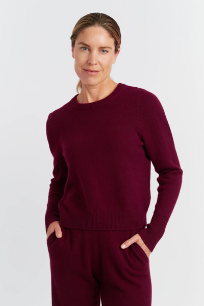 Claret Pure Cashmere Cropped Sweater - Chinti & Parker UK