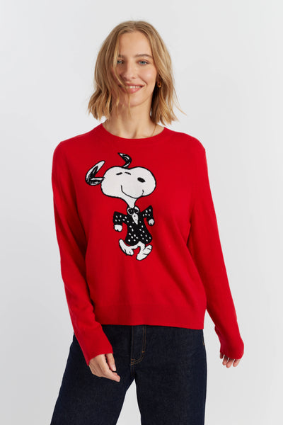 Velvet-Red Wool-Cashmere Dancing Snoopy Sweater - Chinti & Parker UK